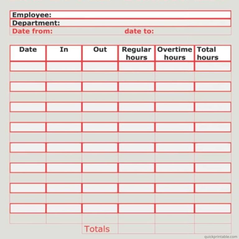 Daily Employee Break Log - quickprintable.com