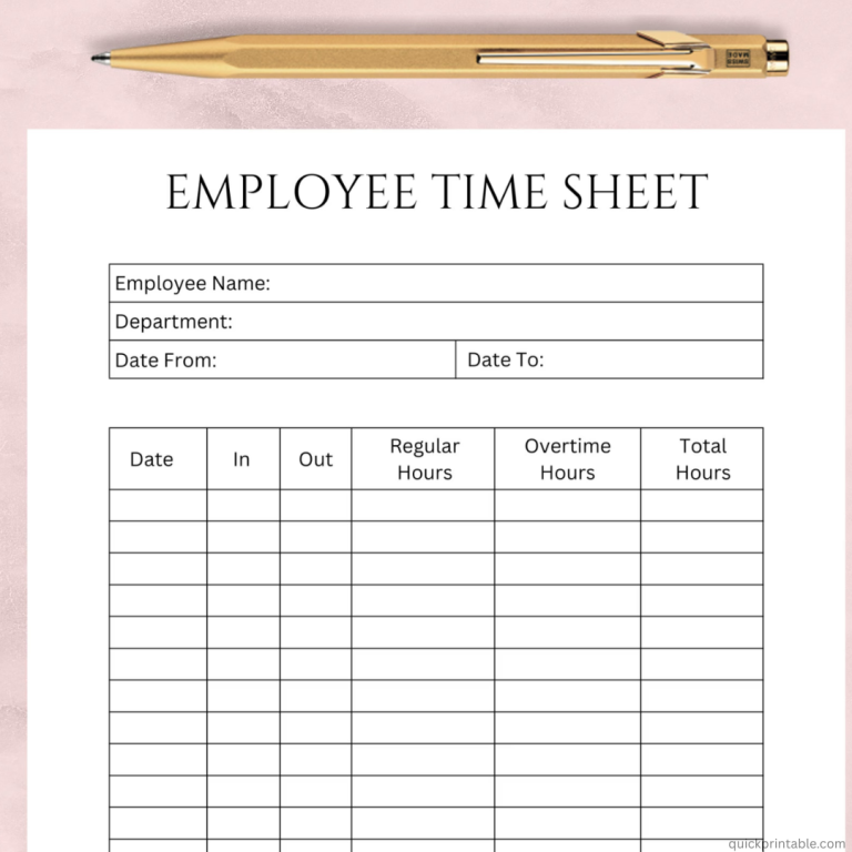 Daily Employee Break Log - quickprintable.com