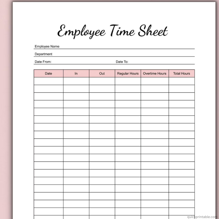 Daily Employee Break Log - quickprintable.com