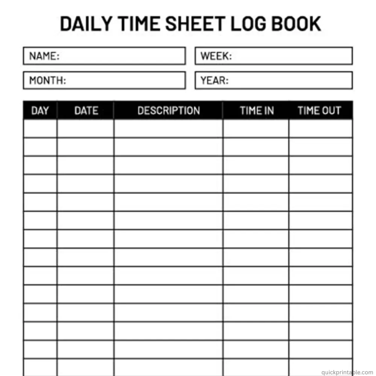 Daily Employee Break Log - quickprintable.com