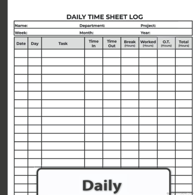 Daily Employee Break Log - quickprintable.com